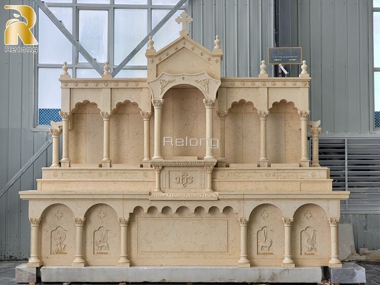 Catholic Beige Marble Altar Table for Church - Relong Art Sculpture