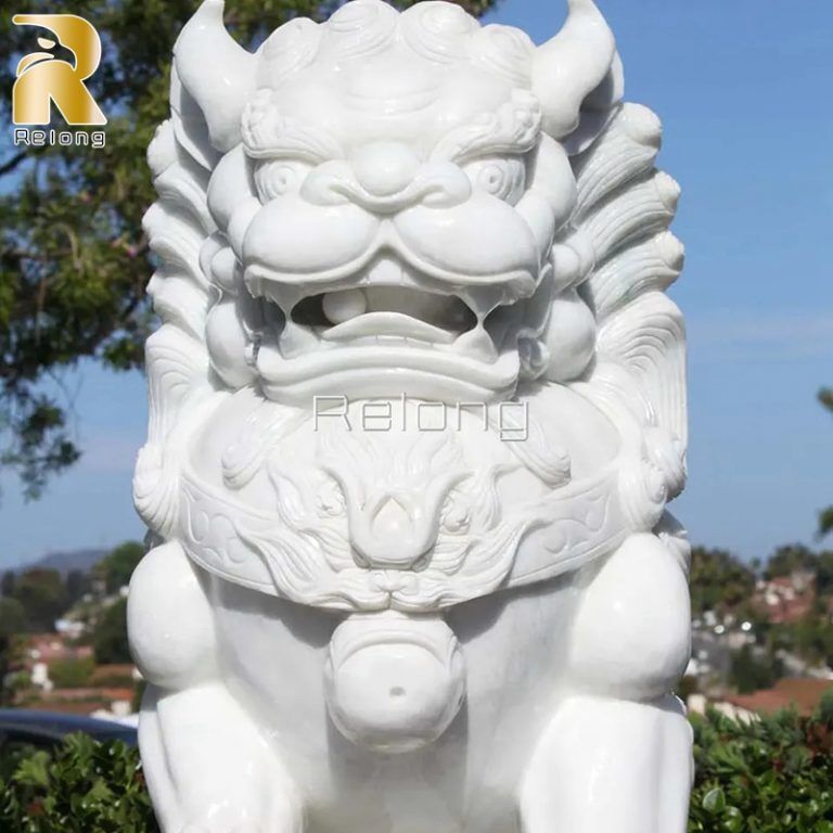 White Chinese Foo Dog Guardian Statue - Relong Art Sculpture