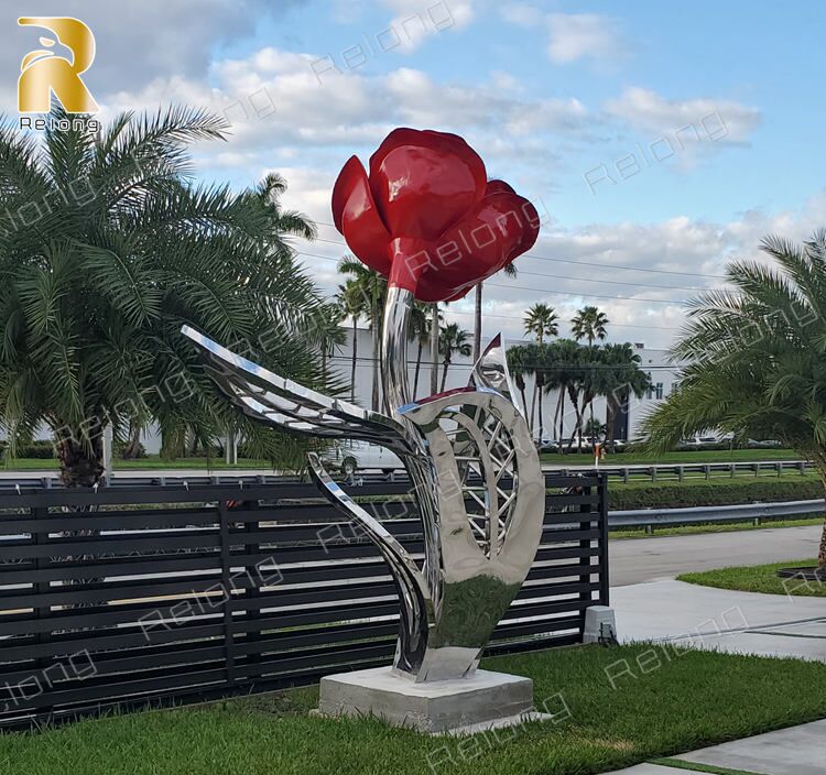Stainless Steel Rose Project in Miami, USA - Relong Art Sculpture