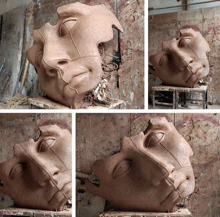 Large Bronze Abstract Face Sculpture - Relong Art Sculpture