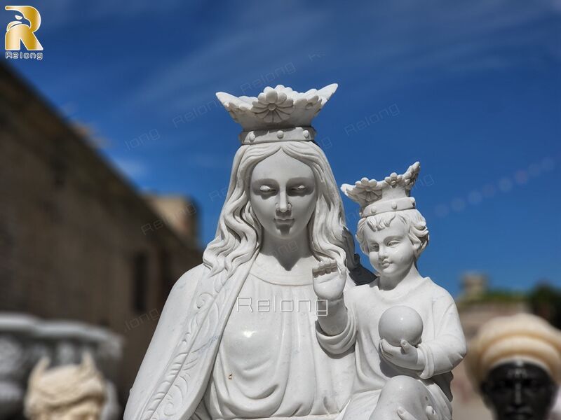 Marble Virgin Mary and Baby Jesus Statue - Relong Art Sculpture