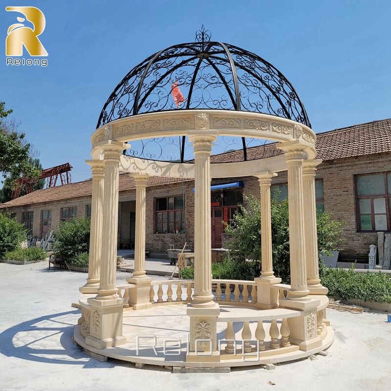 Beige Marble Column Gazebo for Outdoor Garden - Relong Art Sculpture