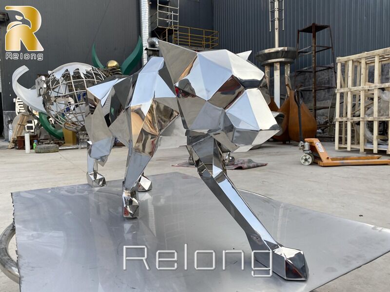 Stainless Steel Geometric Metal Panther Sculpture - Relong Art Sculpture