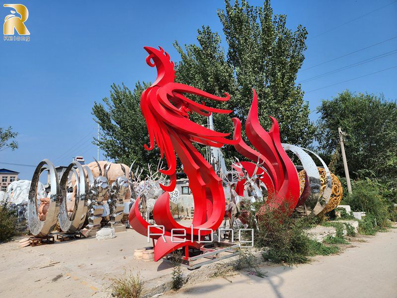 Large Metal Phoenix Bird Sculpture - Relong Art Sculpture