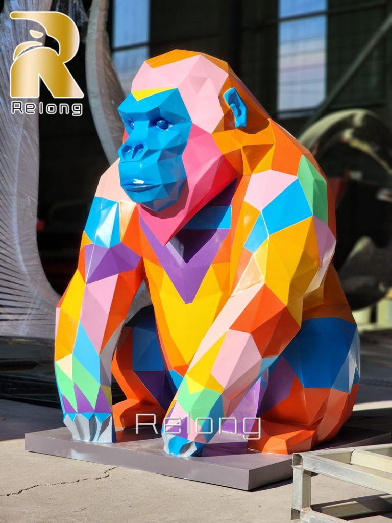 Stainless Steel Geometric Gorilla Statue for Sale - Relong Art Sculpture
