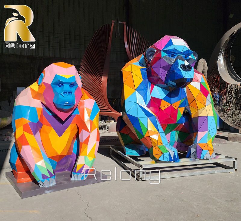 Stainless Steel Geometric Gorilla Statue for Sale - Relong Art Sculpture