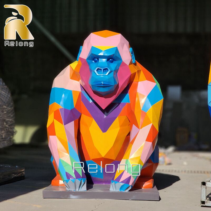 Stainless Steel Geometric Gorilla Statue for Sale - Relong Art Sculpture