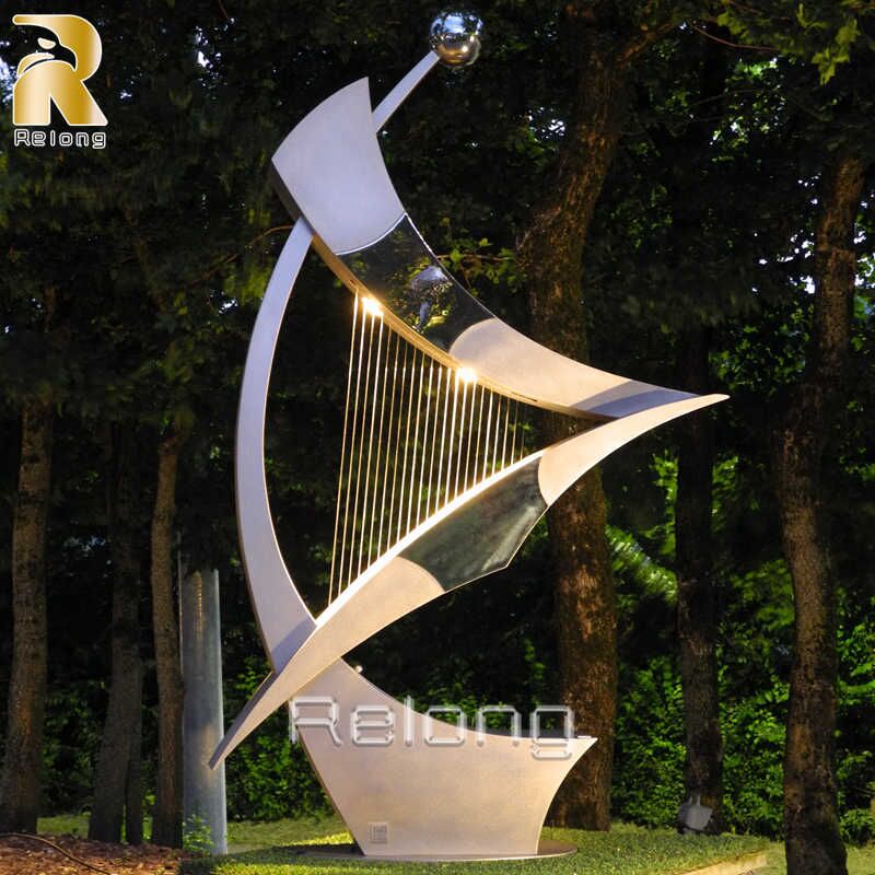 Outdoor Modern Abstract Metal Harp Sculpture - Relong Art Sculpture