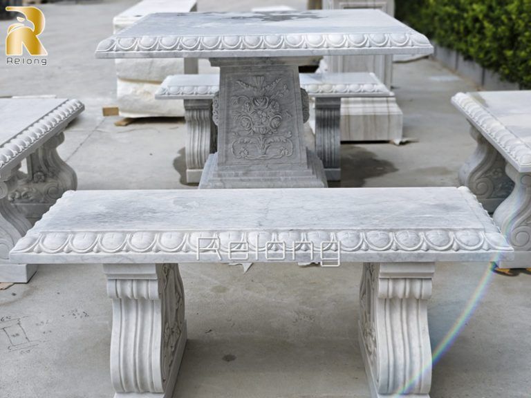 Natural Marble Outdoor Table and Chairs for Sale - Relong Art Sculpture