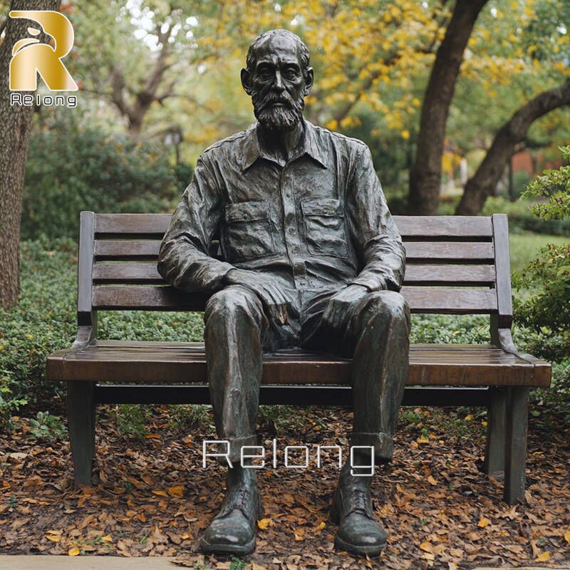 Custom Man Sitting on Bench Statue - Relong Art Sculpture