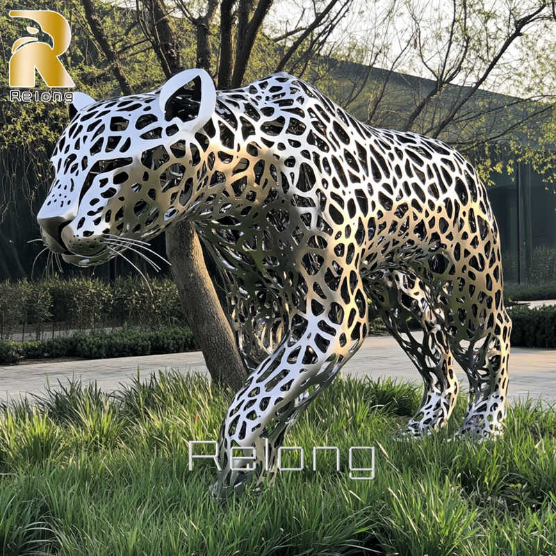 Mirror Polished Metal Leopard Statue for Sale - Relong Art Sculpture
