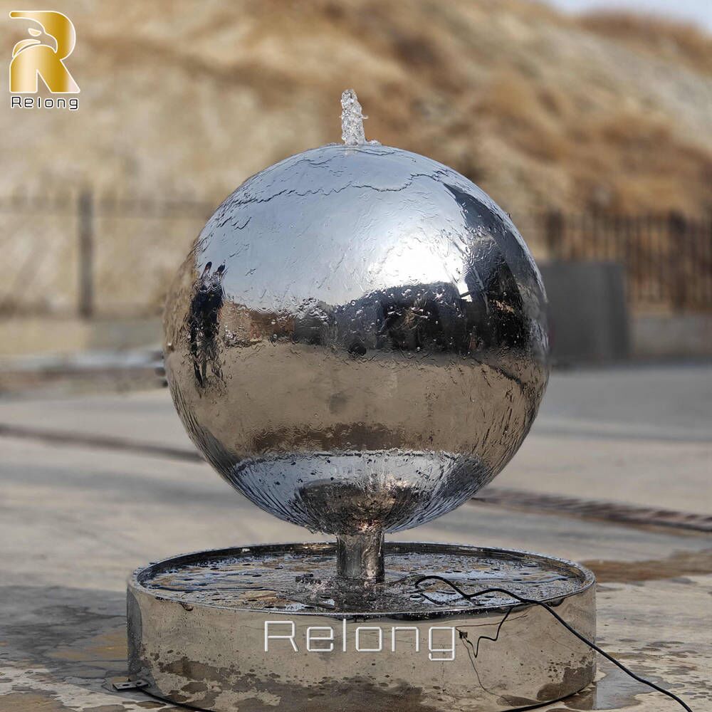 Stainless Steel Sphere Water Feature Sculpture for Pool Decor - Relong ...