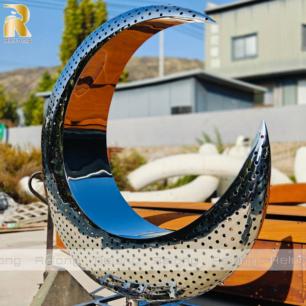 Perforated Stainless Steel Half Moon Sculpture - Relong Art Sculpture