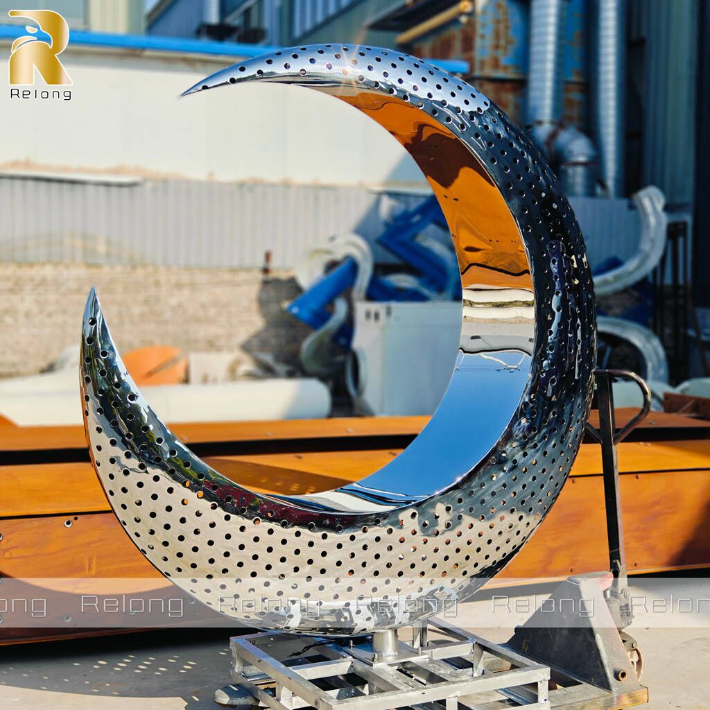 Perforated Stainless Steel Half Moon Sculpture - Relong Art Sculpture
