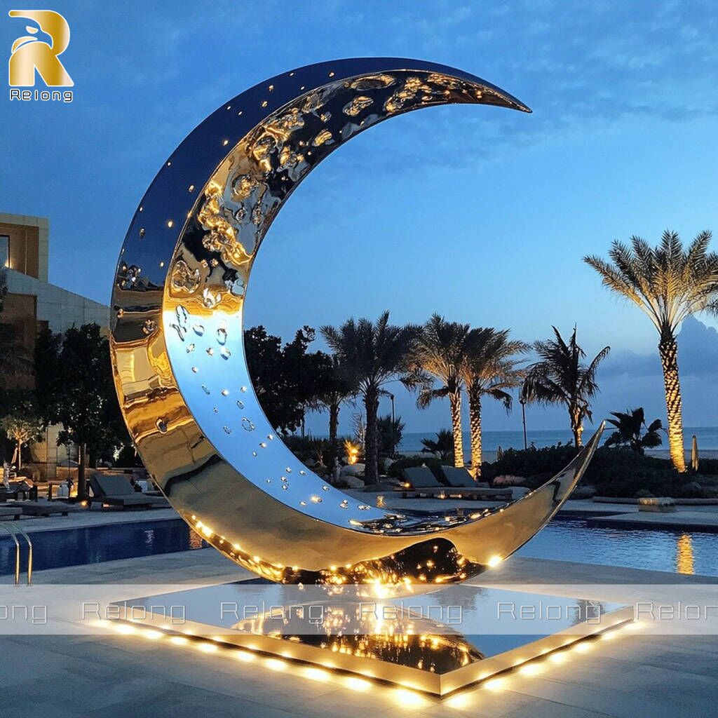 Perforated Stainless Steel Half Moon Sculpture - Relong Art Sculpture