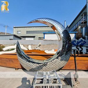 Perforated Stainless Steel Half Moon Sculpture - Relong Art Sculpture