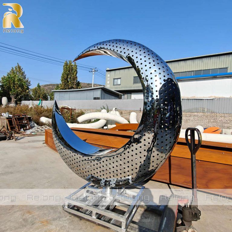 Perforated Stainless Steel Half Moon Sculpture - Relong Art Sculpture