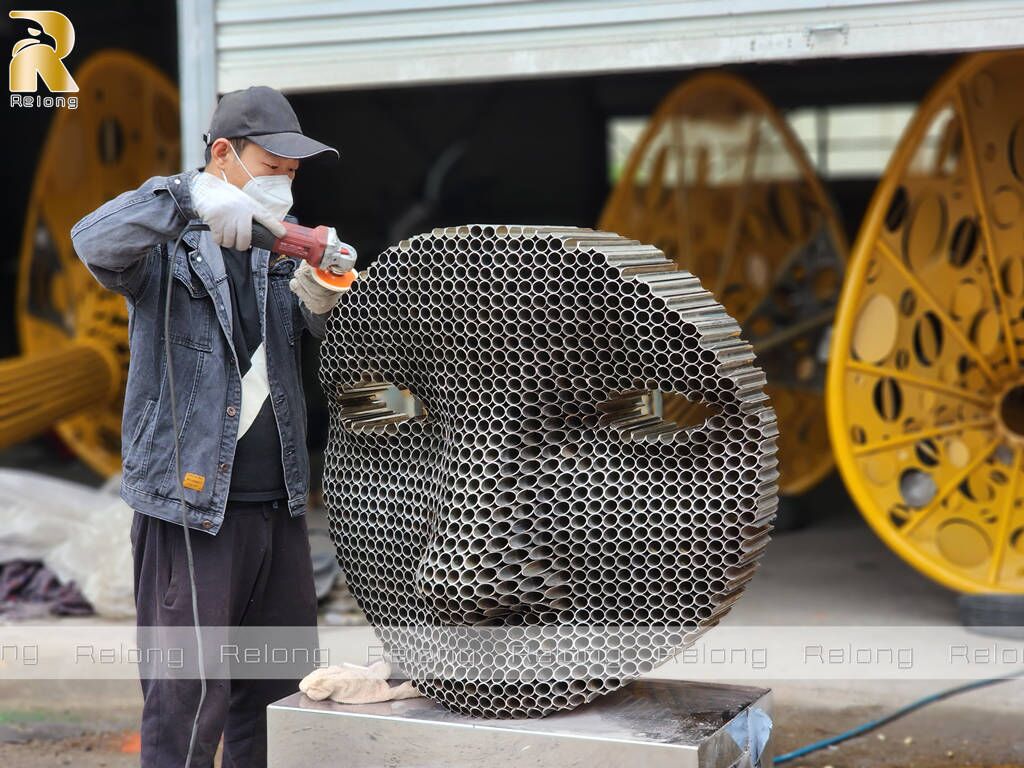 Large Metal Pipe Face Sculpture for Sale - Relong Art Sculpture