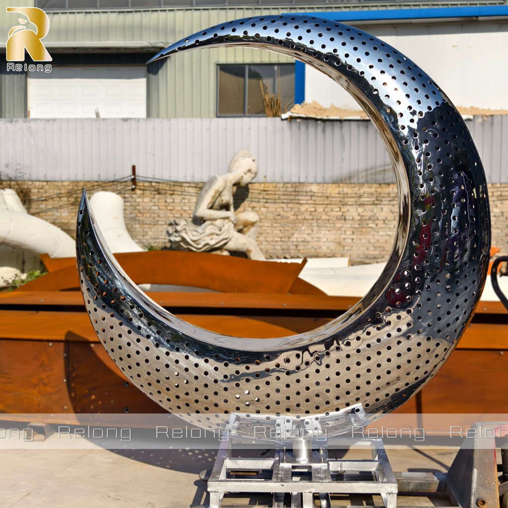 Perforated Stainless Steel Half Moon Sculpture - Relong Art Sculpture