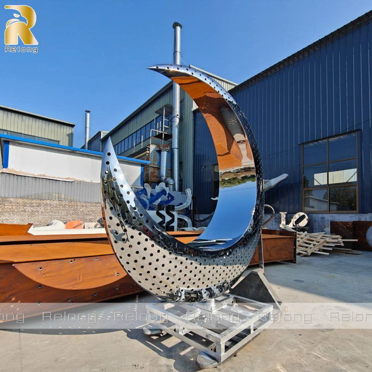 Perforated Stainless Steel Half Moon Sculpture - Relong Art Sculpture