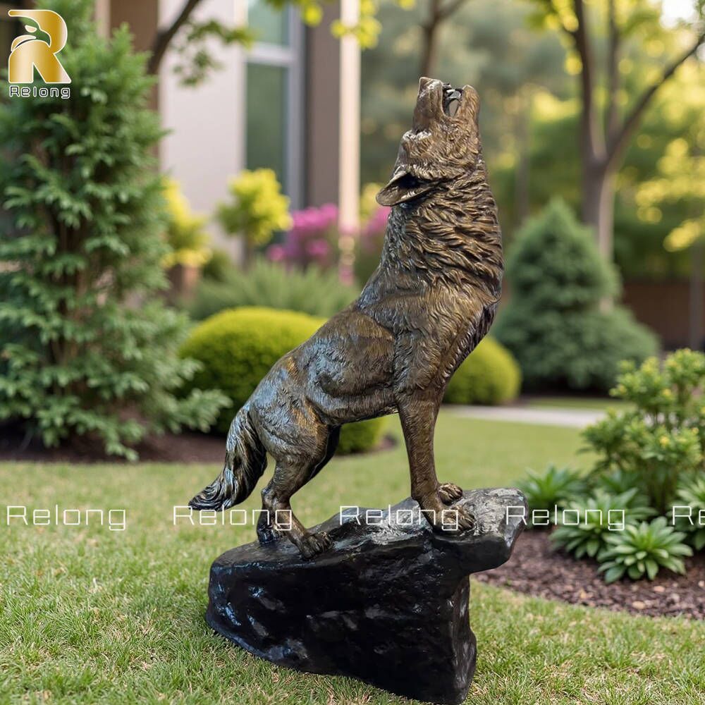 Bronze Howling Wolf Statue - Relong Art Sculpture