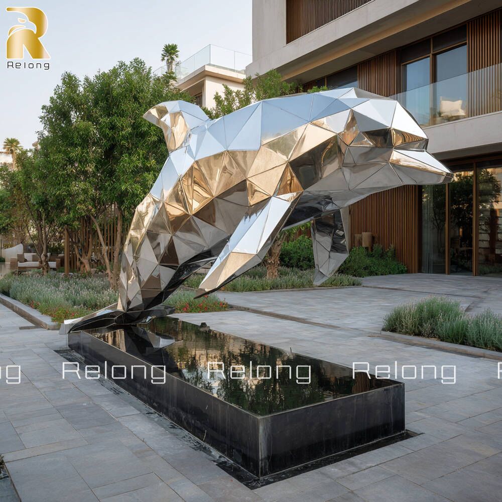 Modern Metal Dolphin Sculpture - Relong Art Sculpture