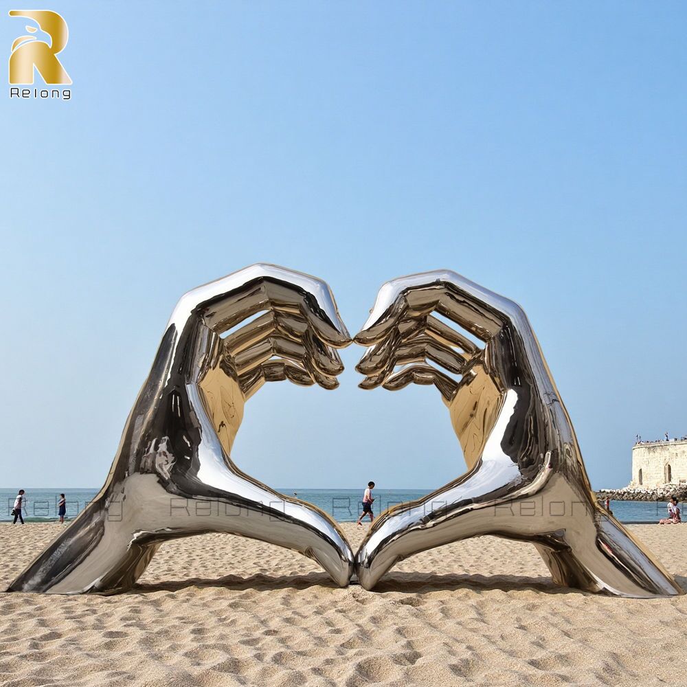 Large Stainless Steel Hand Heart Sculpture - Relong Art Sculpture