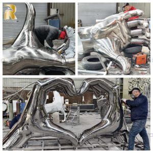 Large Stainless Steel Hand Heart Sculpture - Relong Art Sculpture