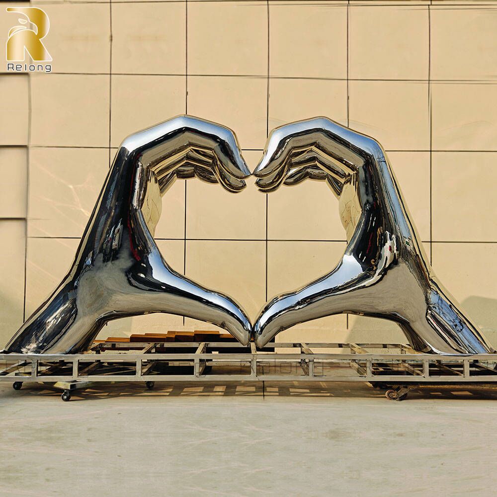 Large Stainless Steel Hand Heart Sculpture - Relong Art Sculpture