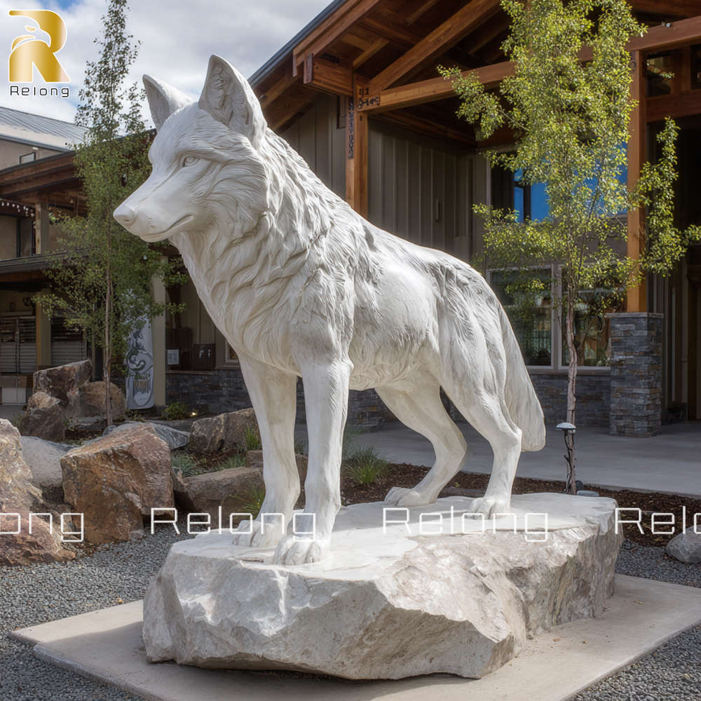 White Marble Peacock Statue for Outdoor Decor - Relong Art Sculpture