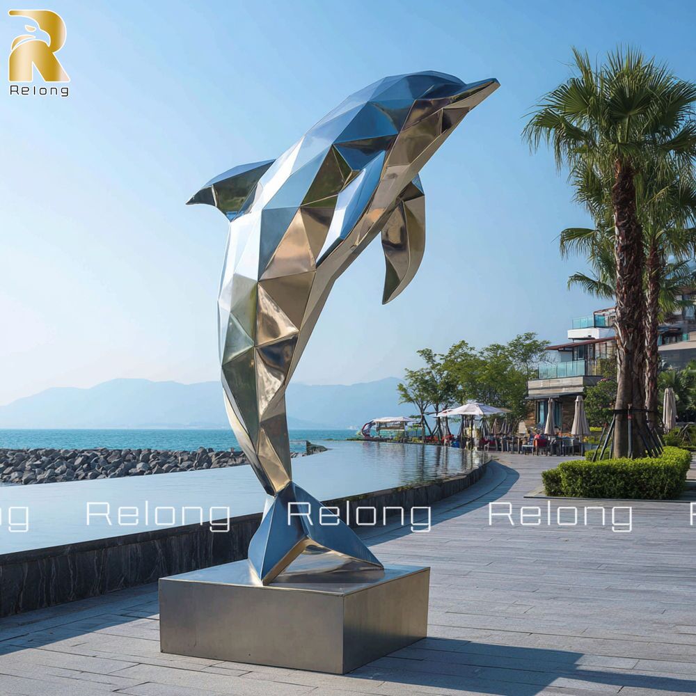 Modern Metal Dolphin Sculpture - Relong Art Sculpture