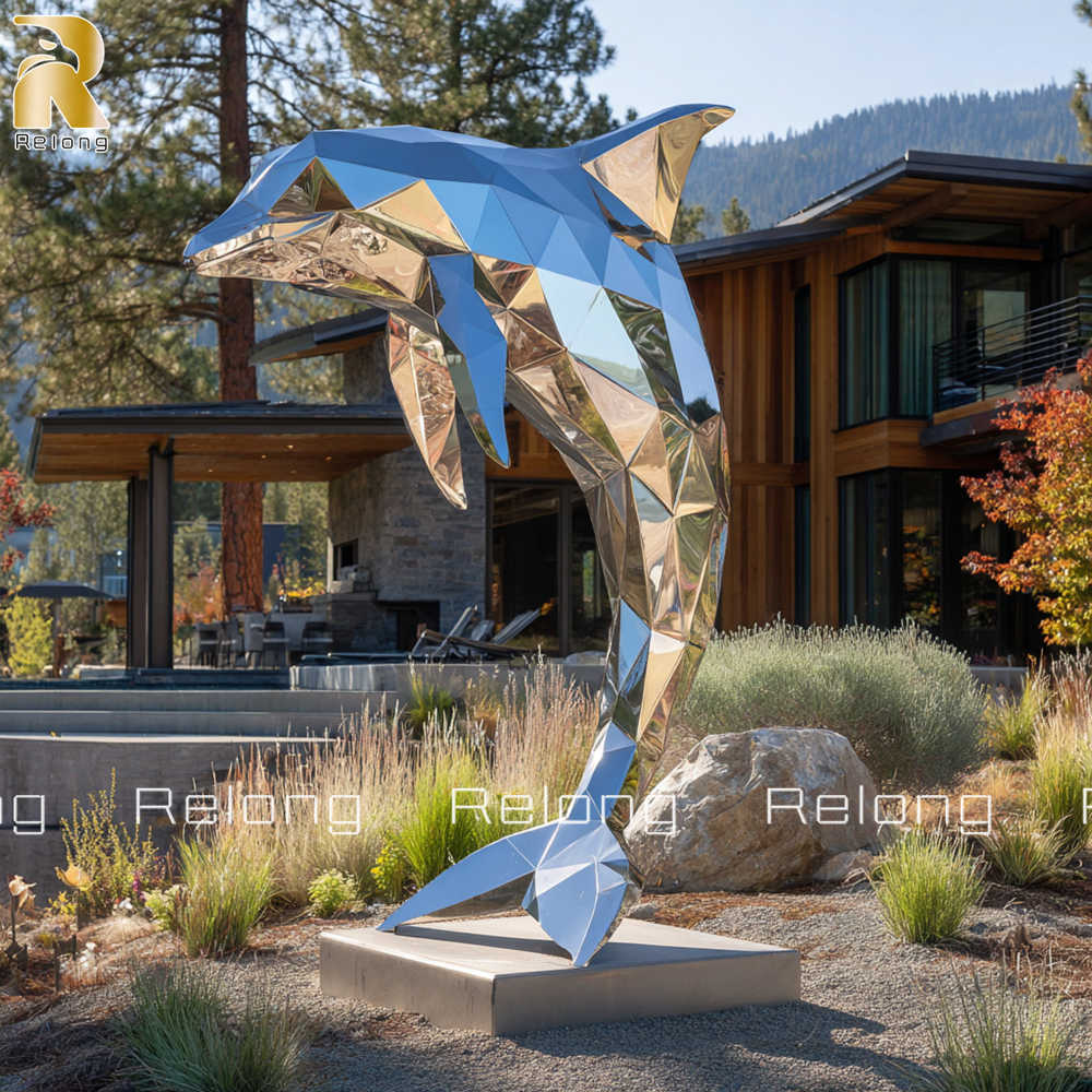 Modern Metal Dolphin Sculpture - Relong Art Sculpture