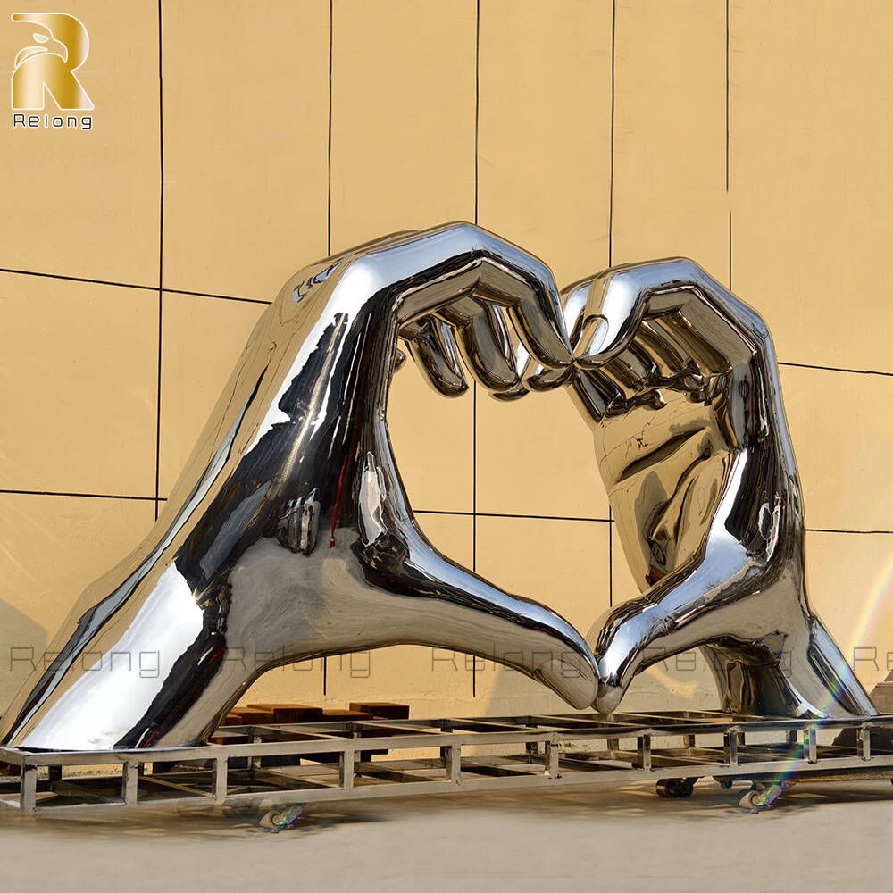 Large Stainless Steel Hand Heart Sculpture - Relong Art Sculpture