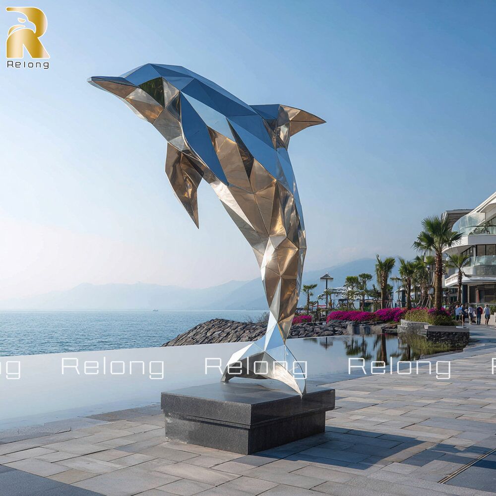 Modern Metal Dolphin Sculpture - Relong Art Sculpture