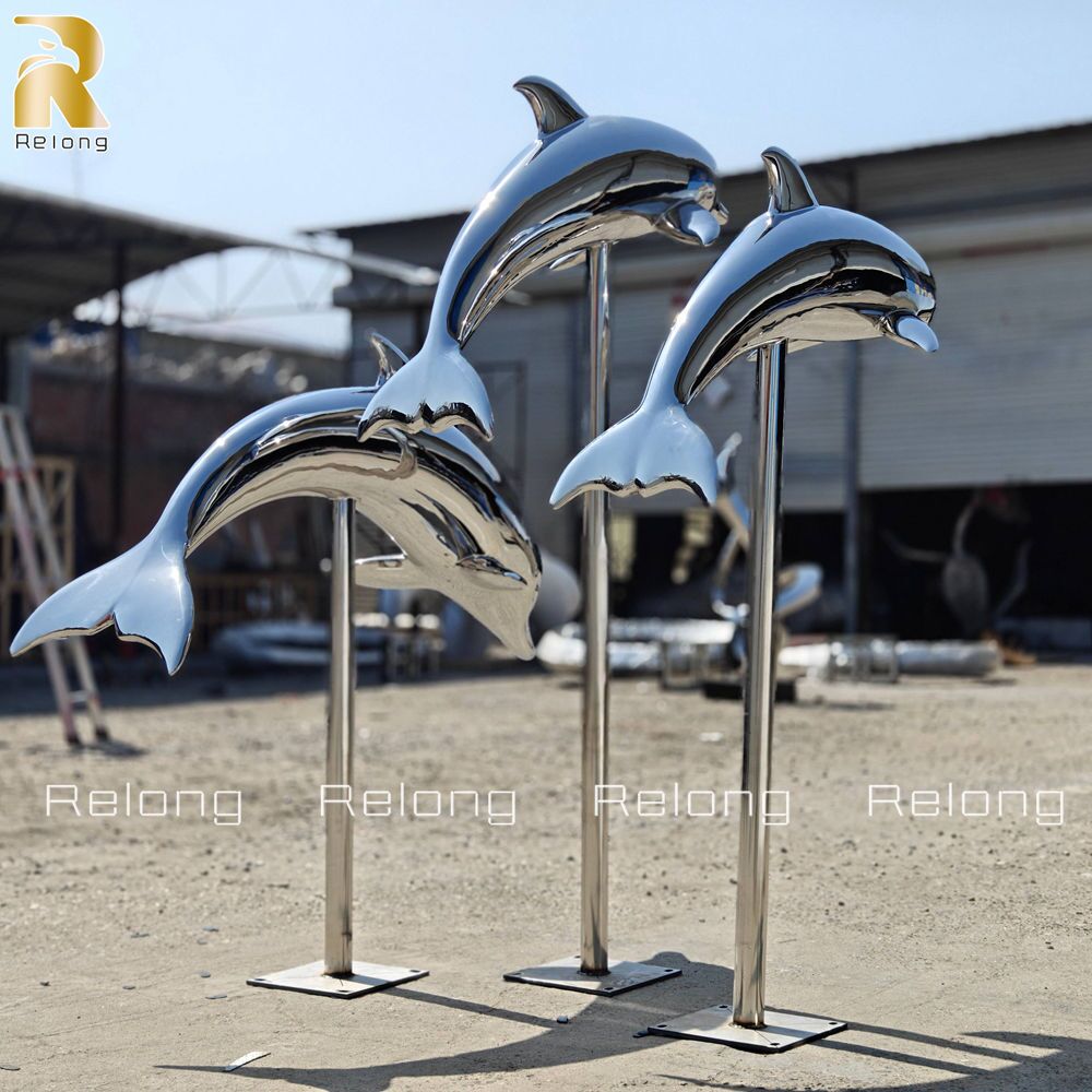 Modern Metal Dolphin Sculpture - Relong Art Sculpture