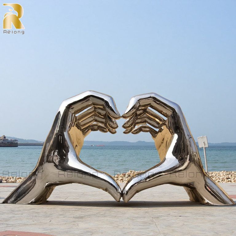 Large Stainless Steel Hand Heart Sculpture - Relong Art Sculpture