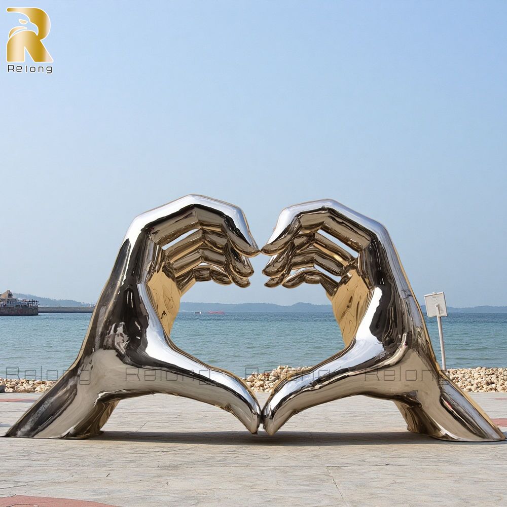 Large Stainless Steel Hand Heart Sculpture - Relong Art Sculpture