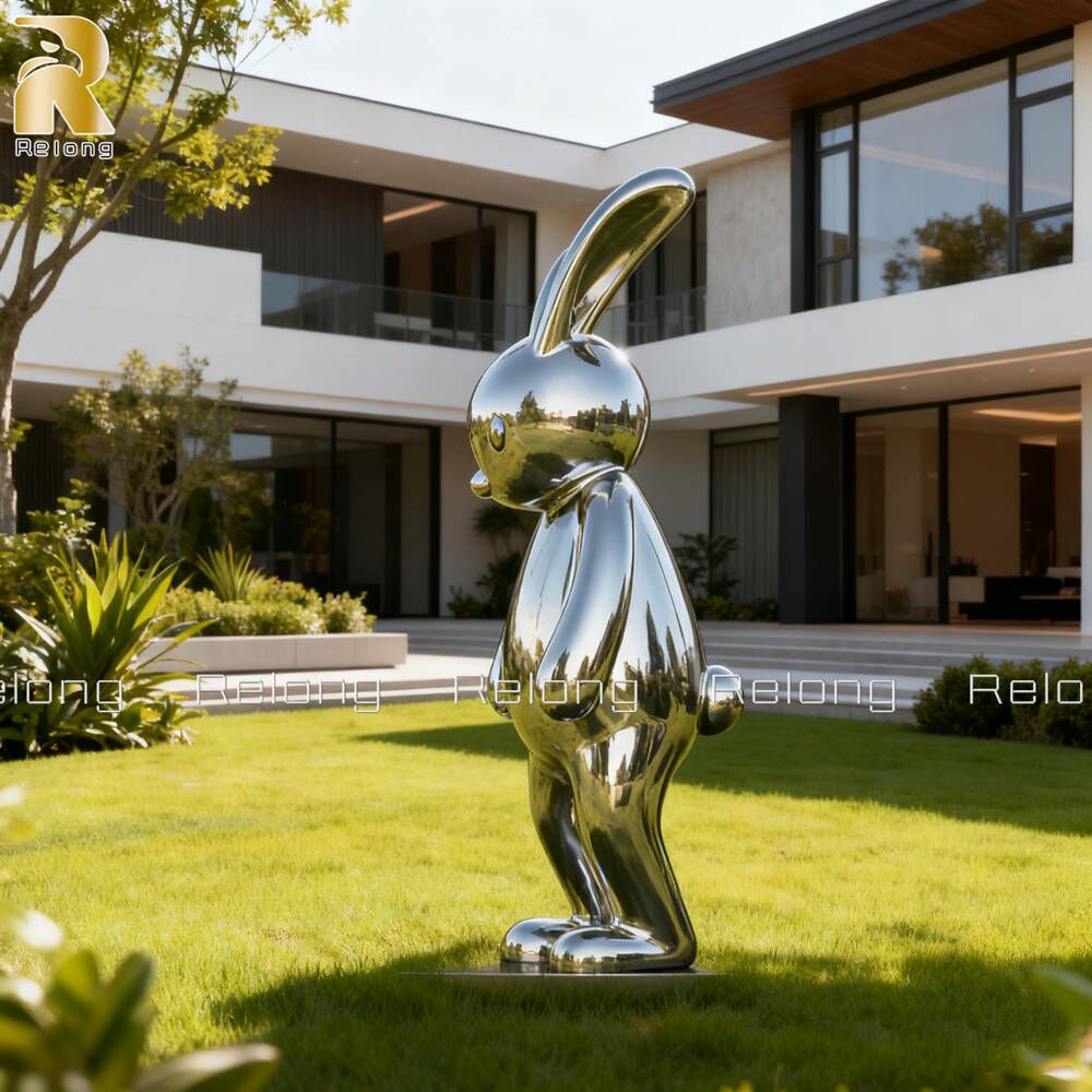 Mirror Polished Metal Bunny Sculpture - Relong Art Sculpture