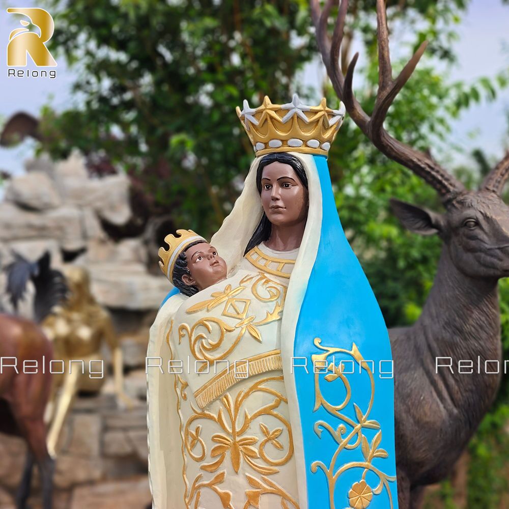 Bronze Crowned Virgin Mary with Baby Jesus Statue - Relong Art Sculpture