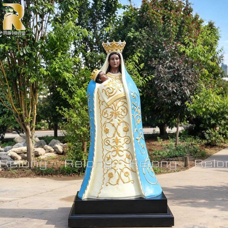 Bronze Crowned Virgin Mary with Baby Jesus Statue - Relong Art Sculpture